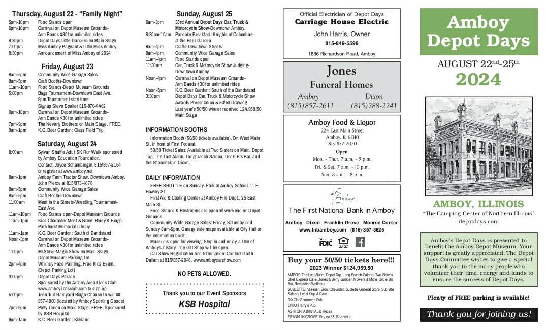2024 Full weekend event flyer - Depot Days: Car, Truck and Motorcycle show